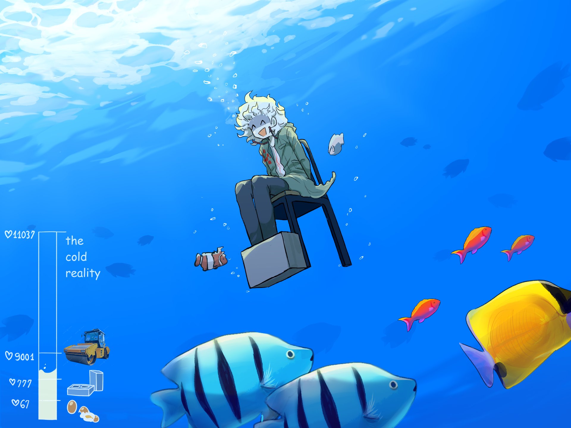 Safebooru - 1boy ^ ^ air bubble animalization asphyxiation black pants ...