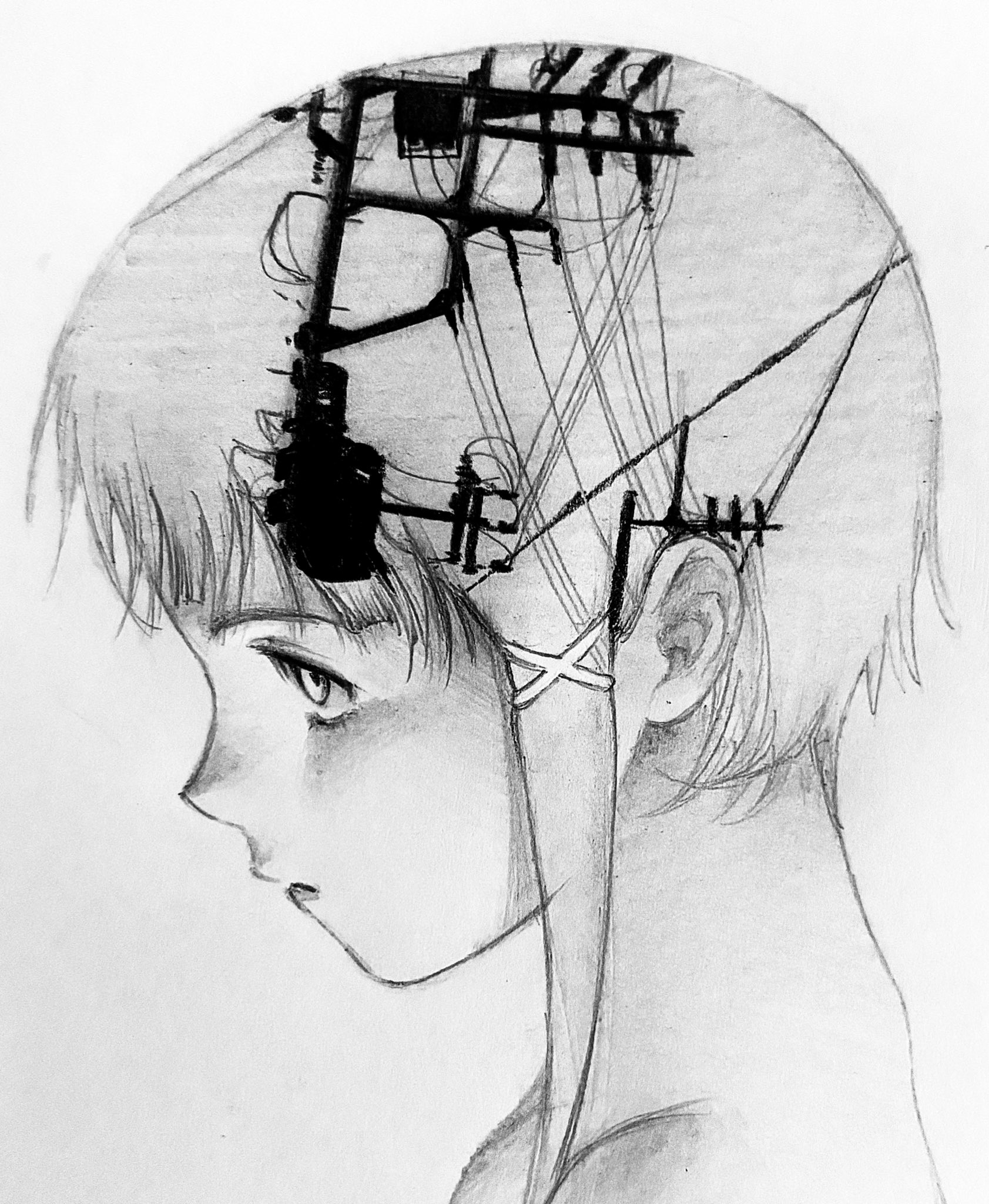 Safebooru - 1girl close-up closed mouth from side greyscale hair ...