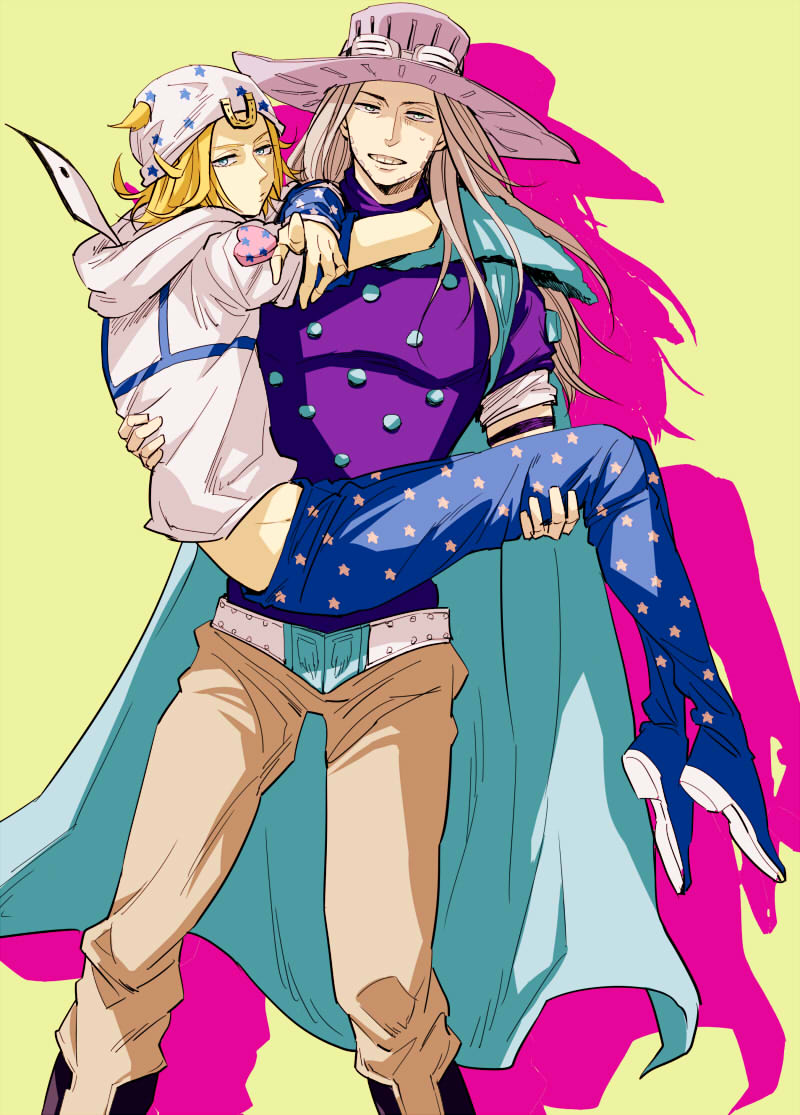 Safebooru - 2boys a mane belt blonde hair blue eyes brown hair cape ...