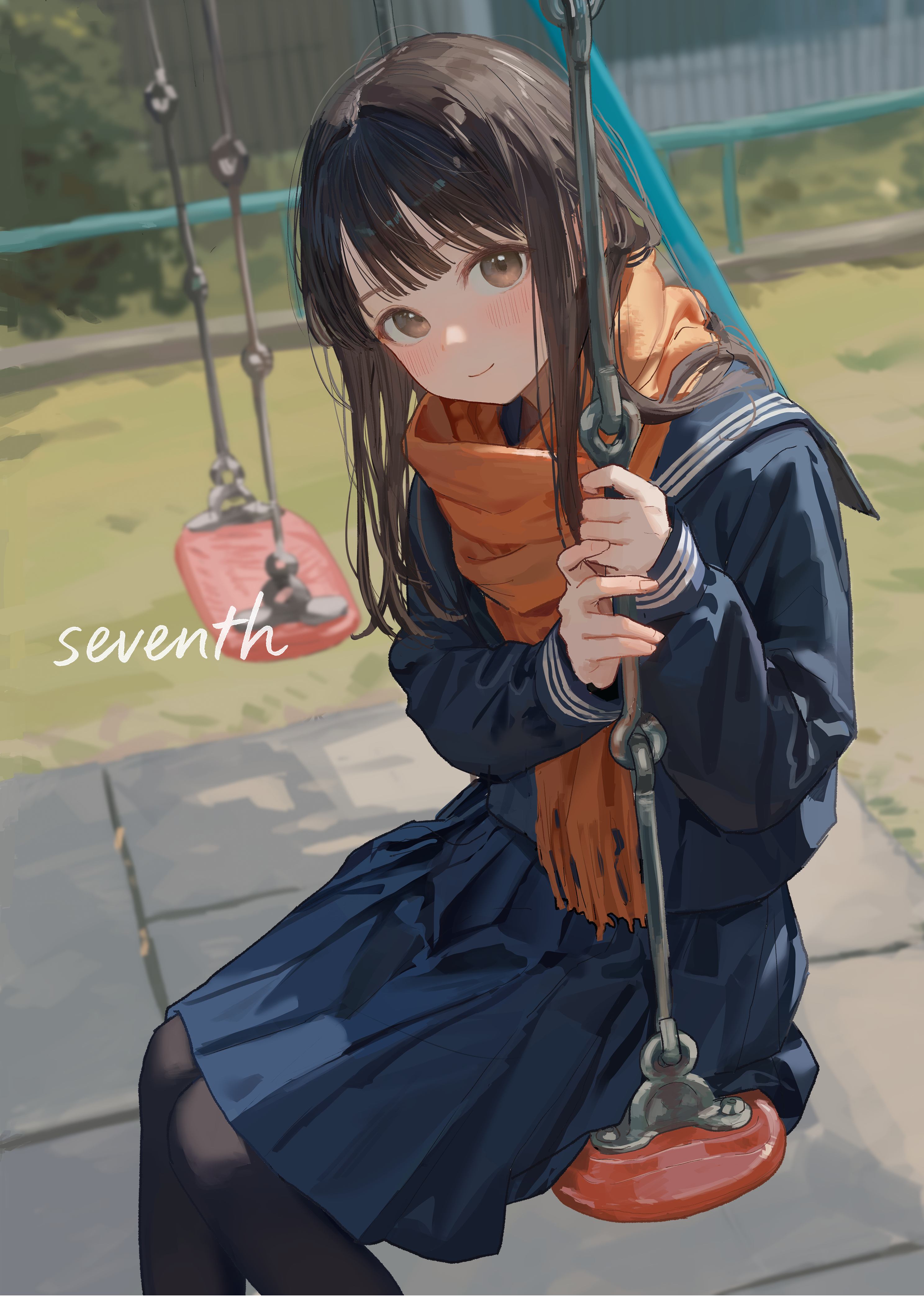 Safebooru - 1girl absurdres akipeko black hair black pantyhose blue ...
