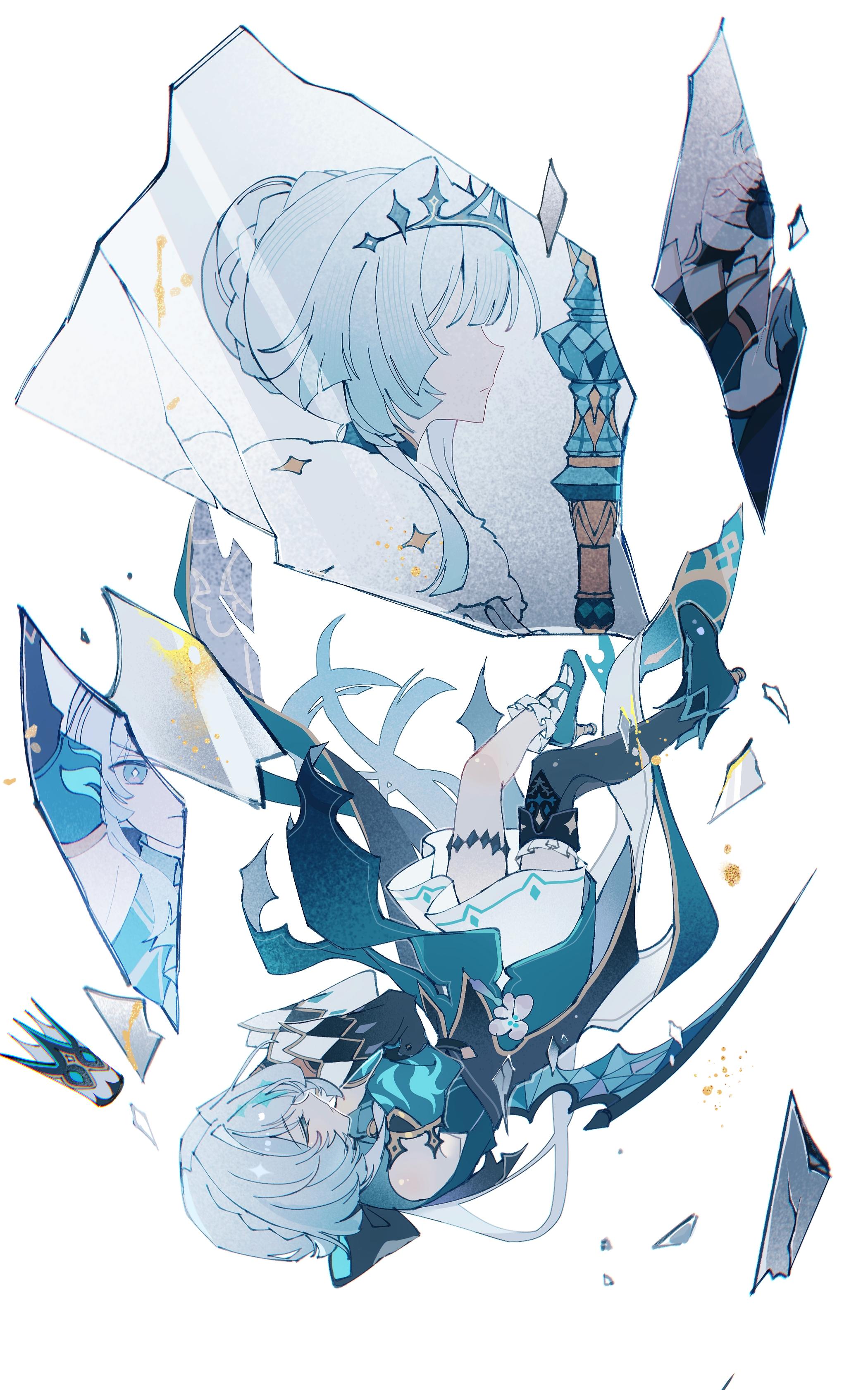 Safebooru - 1girl absurdres asymmetrical legwear blue dress blue eyes ...