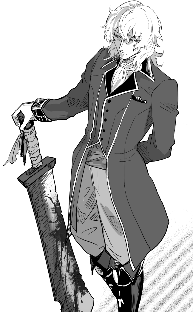Safebooru - 1boy arm behind back ascot boots cleaver commentary request ...