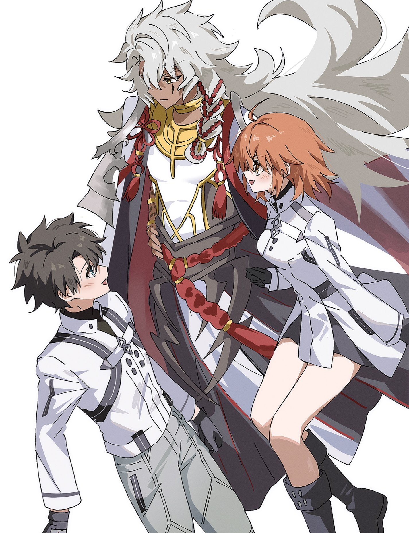 Safebooru - 1girl 2boys black boots black gloves black skirt blue eyes ...