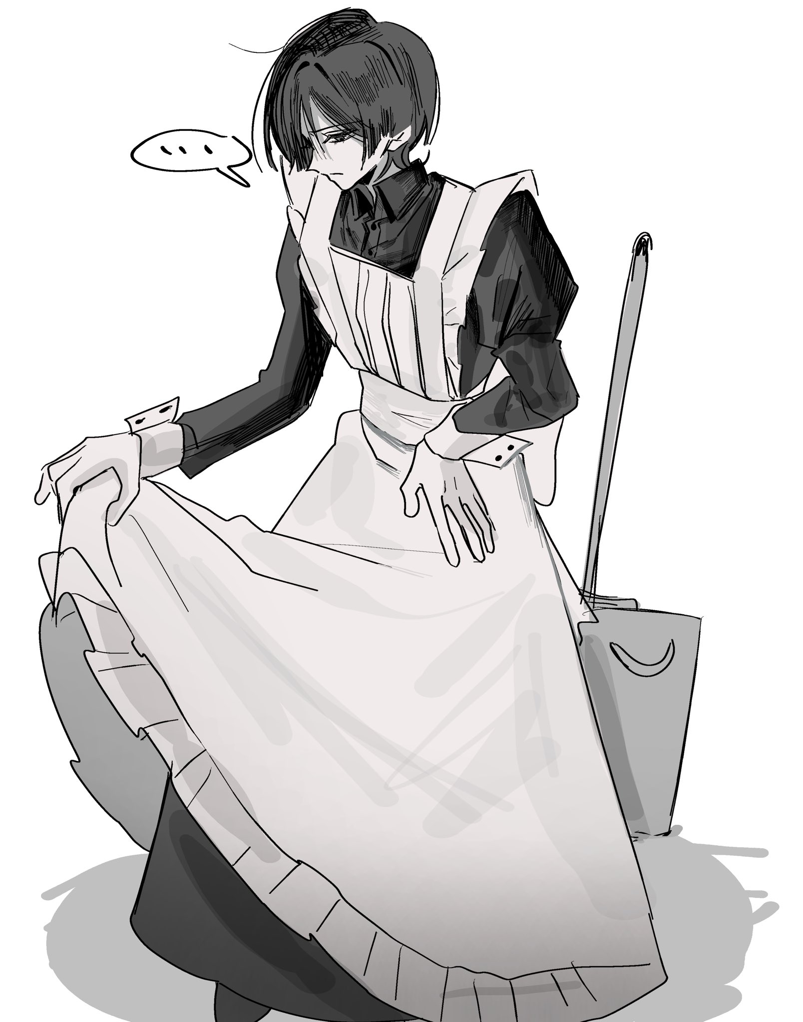 Safebooru - ... 1boy apron apron lift blunt ends bucket choppy bangs ...