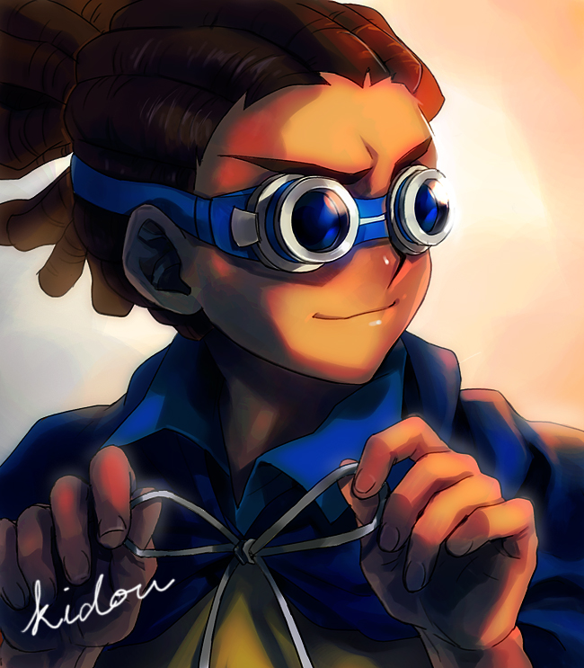 Safebooru - 1boy brown hair cape character name goggles hairlocs ...