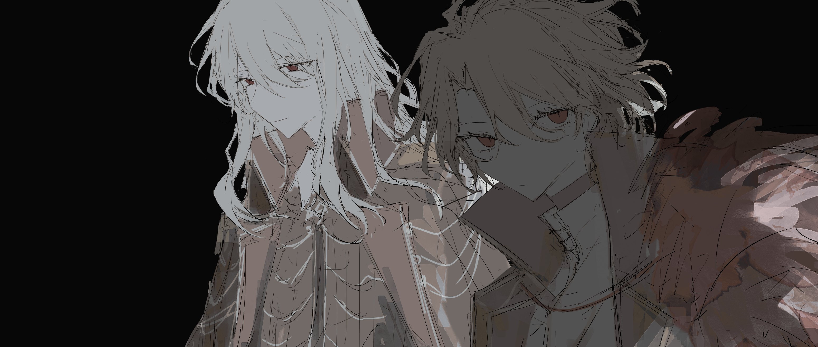 Safebooru - 1boy 1girl aiguillette black background blonde hair brown ...