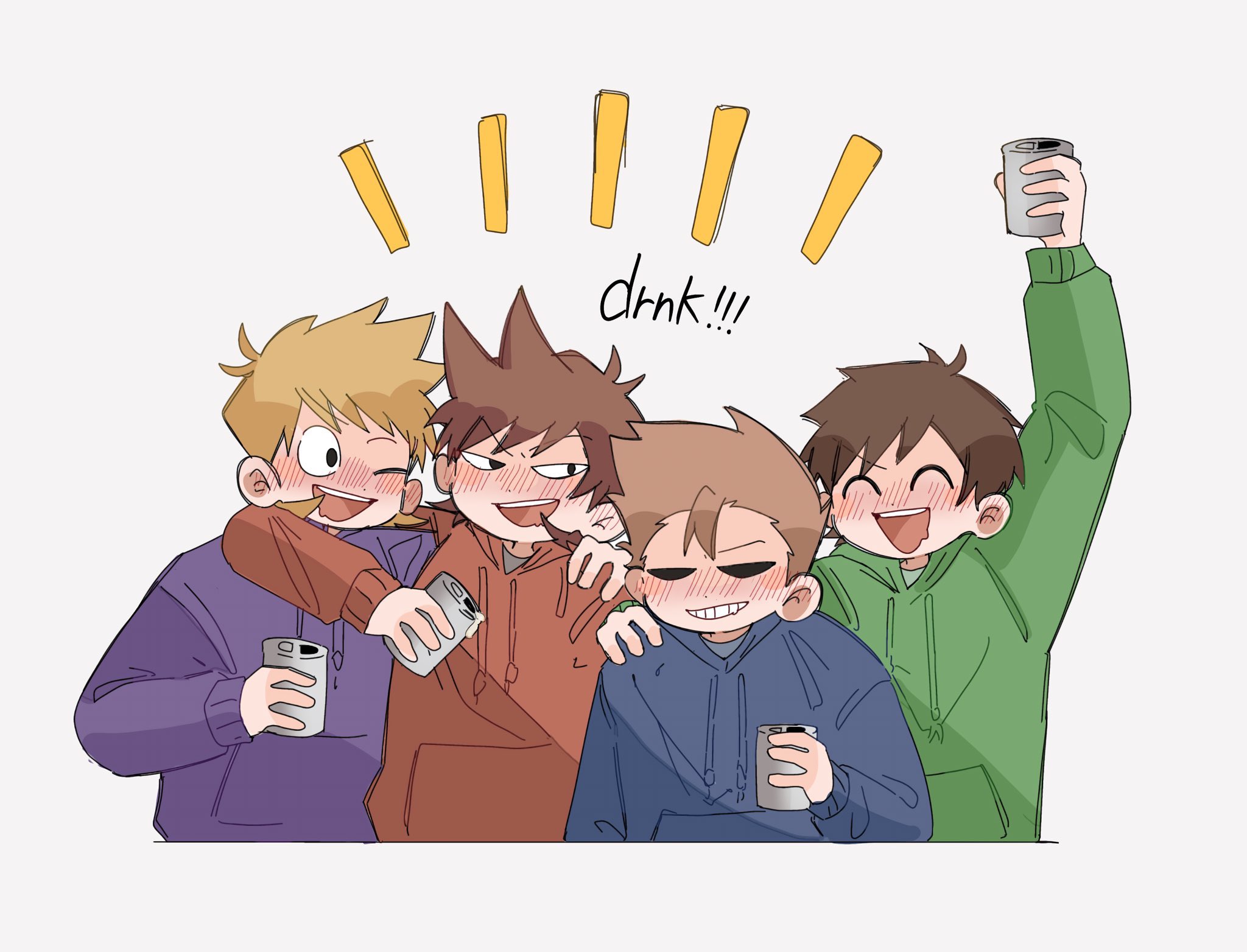 Safebooru - 4boys :d ^ ^ alcohol animification antenna hair arm around ...