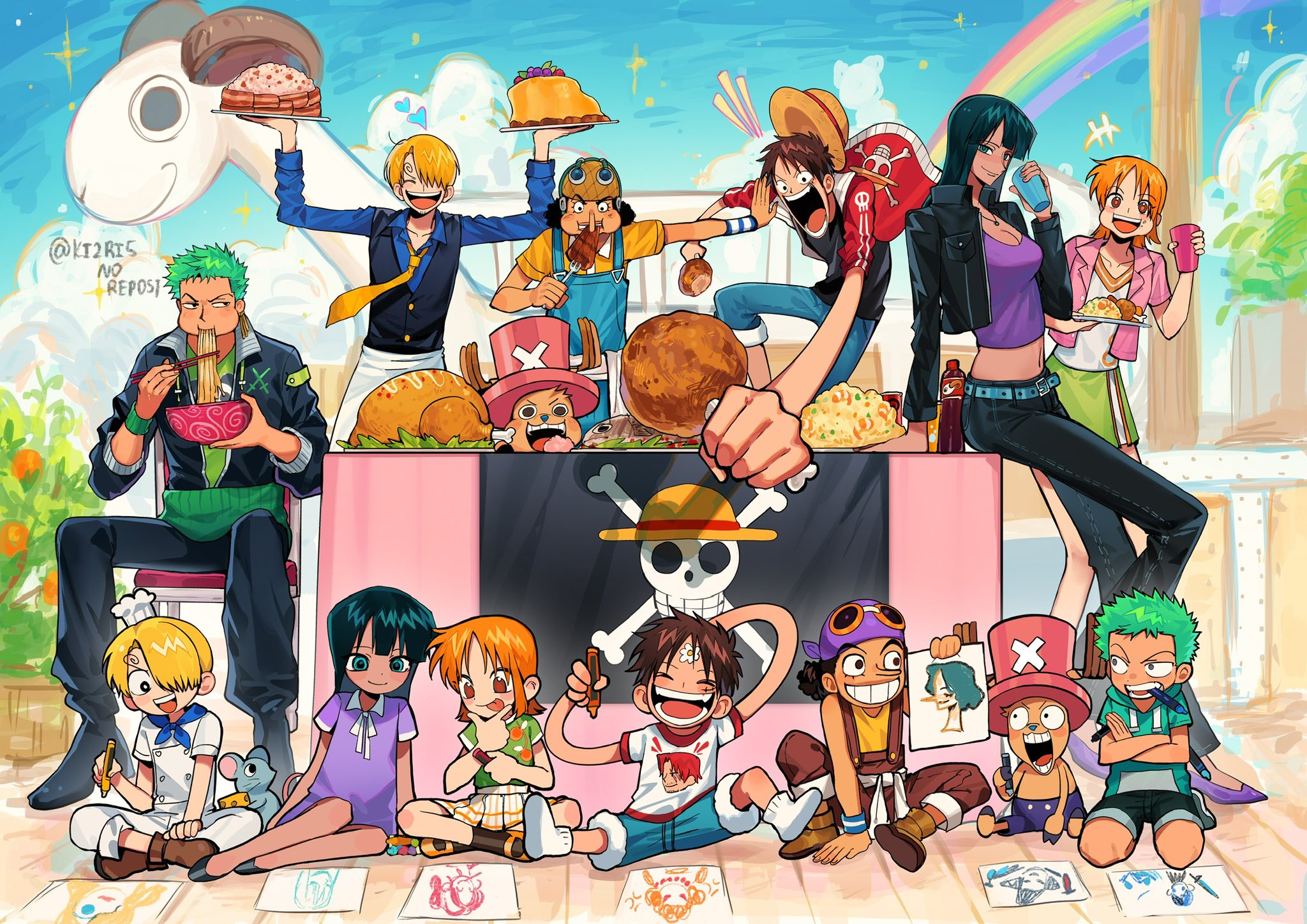 Safebooru - 2girls 5boys ^ ^ aged down antlers black hair blonde hair ...