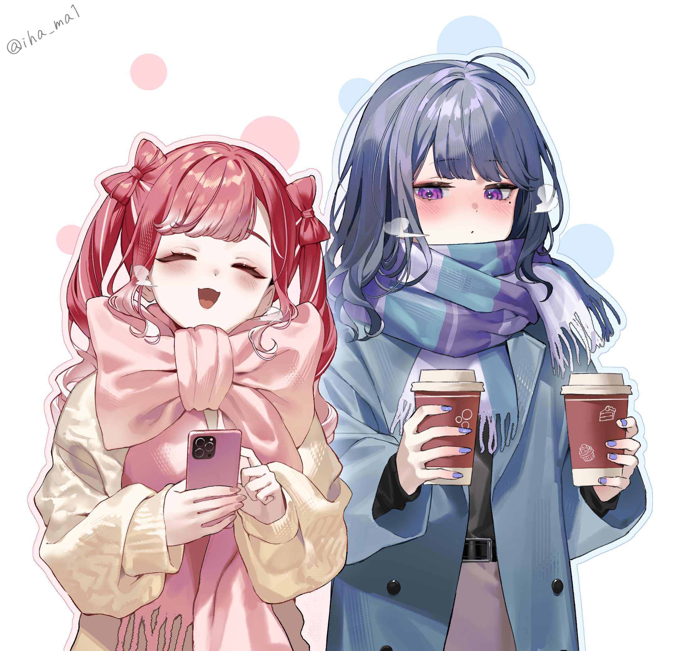 Safebooru - 2girls :3 ahoge belt black belt blue hair blue nails blunt ...