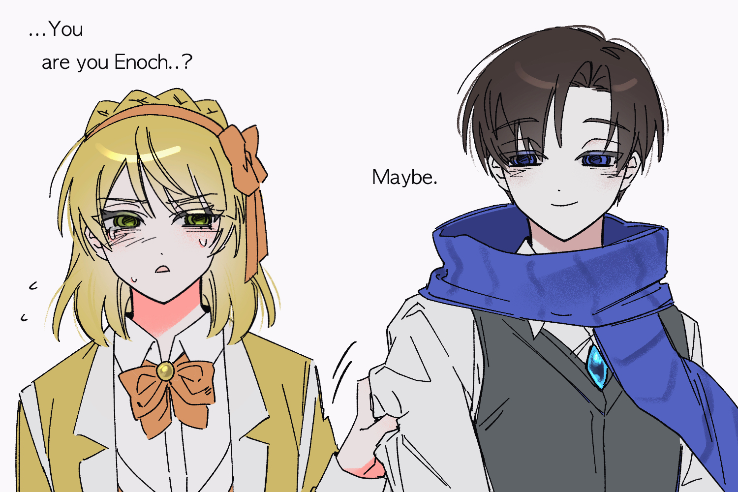 Safebooru - 1boy 1girl blonde hair blue gem blue scarf bow bowtie braid ...