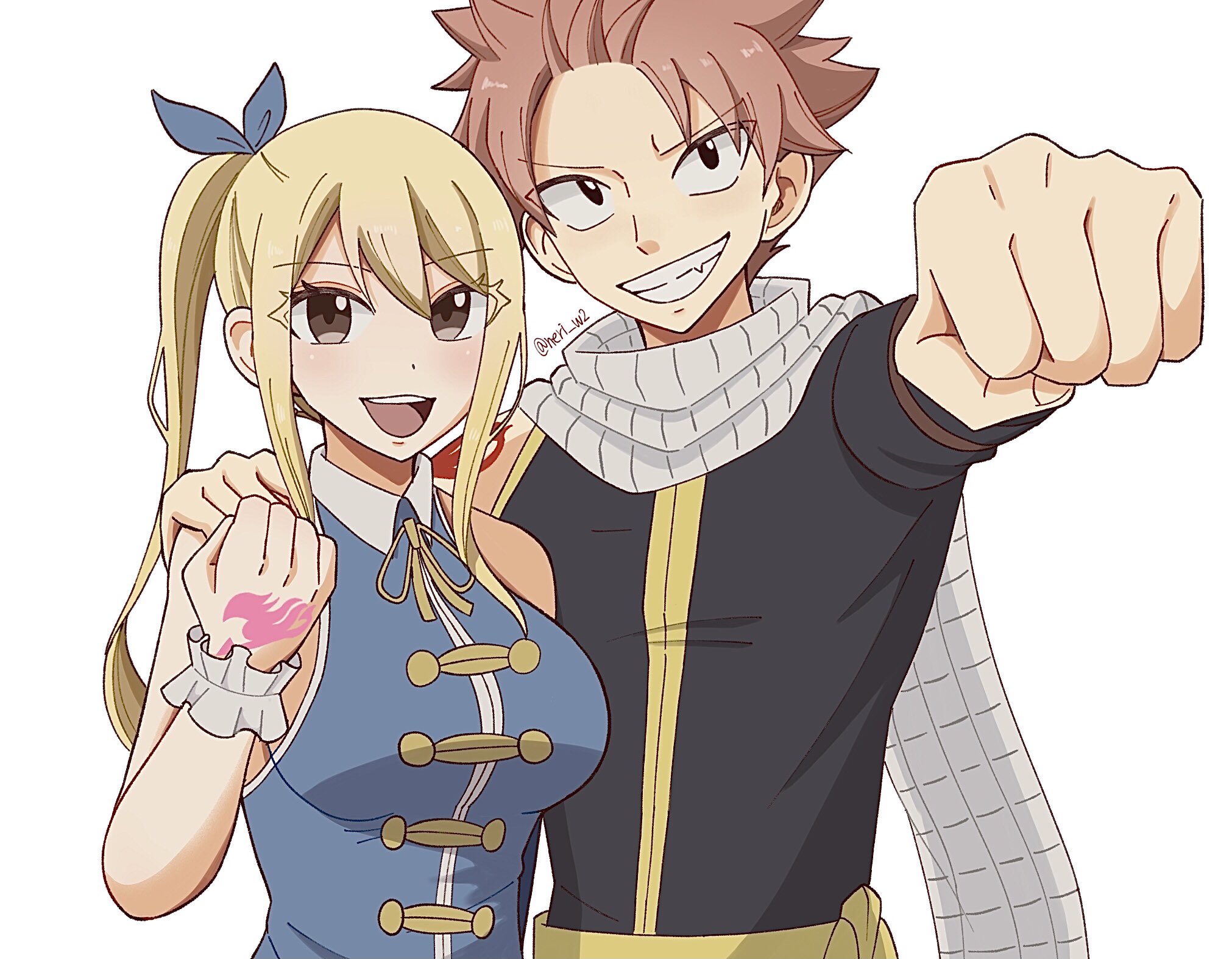 Safebooru - 1boy 1girl black jacket blonde hair blue shirt brown eyes ...