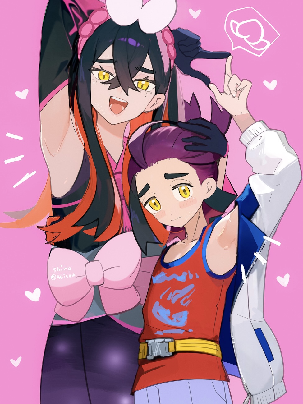 Safebooru - 1boy 1girl armpits black gloves black hair black sleeves ...