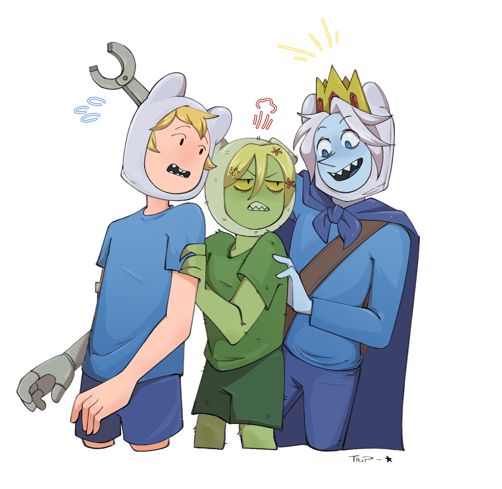 Safebooru - 3boys adventure time bear hat blonde hair blue eyes blue ...