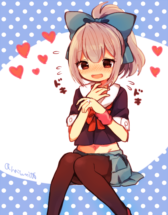 Safebooru - 1girl blue bow blue skirt blush bow brown eyes brown ...