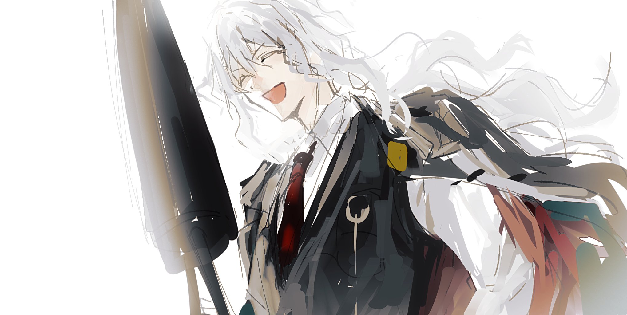 Safebooru - 1boy :d ^ ^ alternate costume black coat black vest closed ...