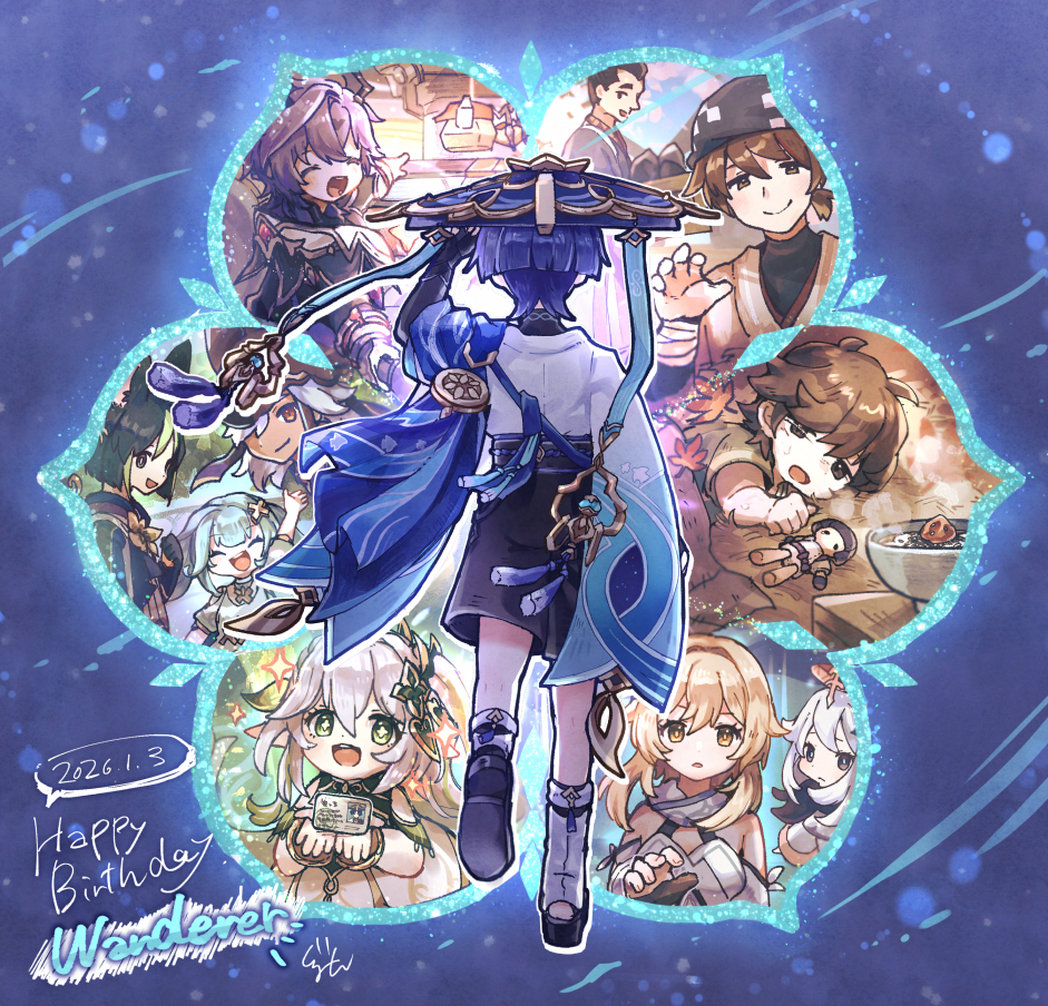 Safebooru - 4girls 6+boys animal ear hood animal ears animal print aqua ...