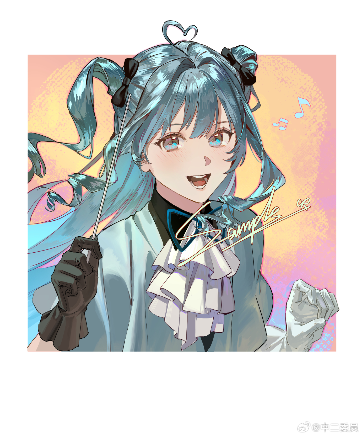 Safebooru - 1girl ahoge ascot asymmetrical gloves black bow black ...