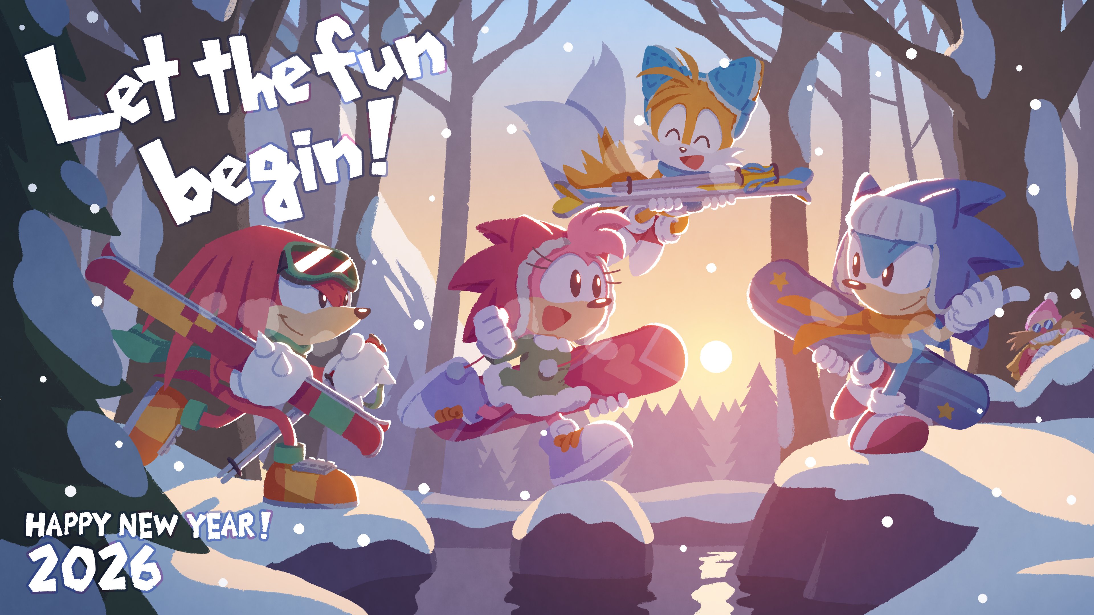 Safebooru - 1girl 2026 4boys absurdres amy rose bare tree beanie black ...