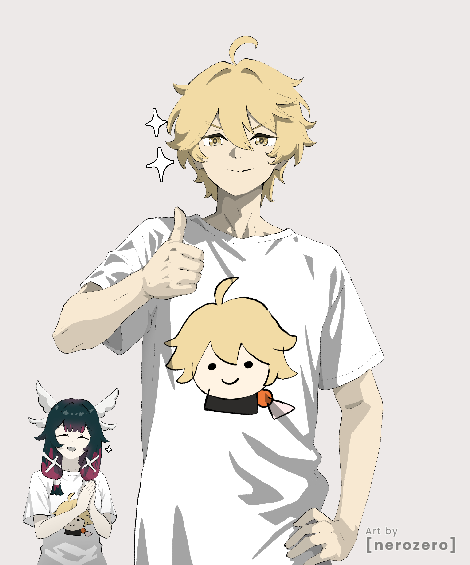 Safebooru - 1boy 1girl :d absurdres aether (genshin impact) alternate ...