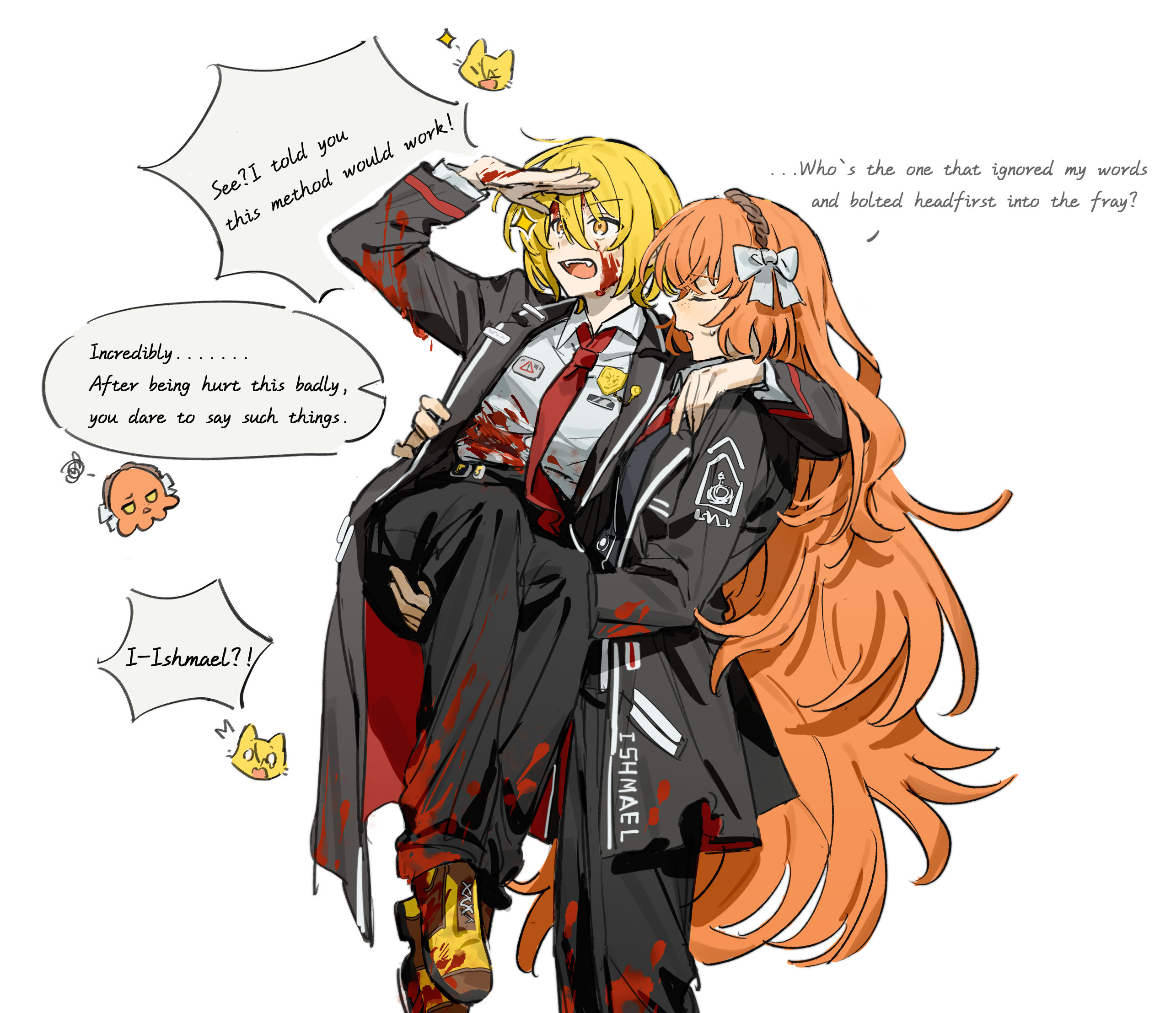 Safebooru - 2girls arm around neck black coat black pants blonde hair ...