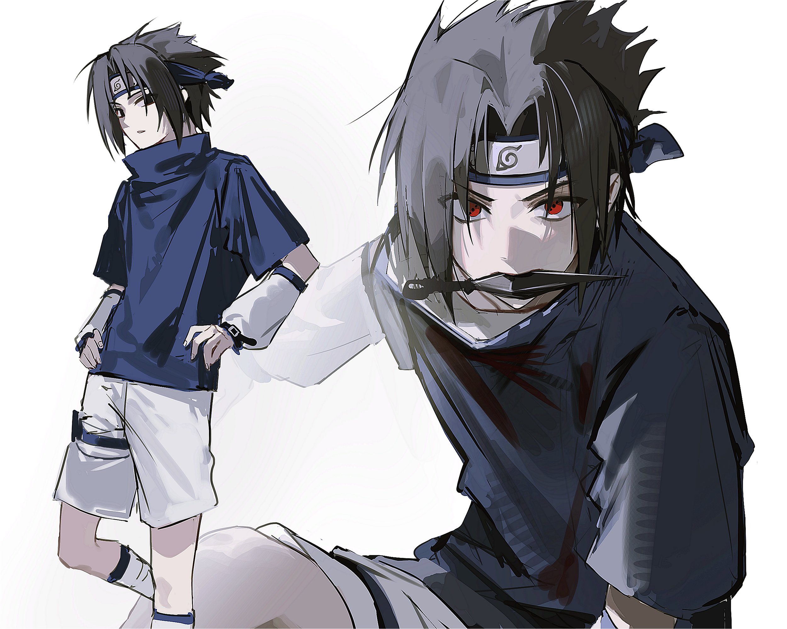 Safebooru - 1boy 9boksen black hair blue shirt detached sleeves hand on ...