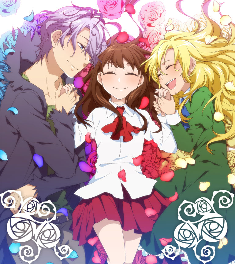 Safebooru - :d blonde hair brown hair flower garry (ib) happy holding ...