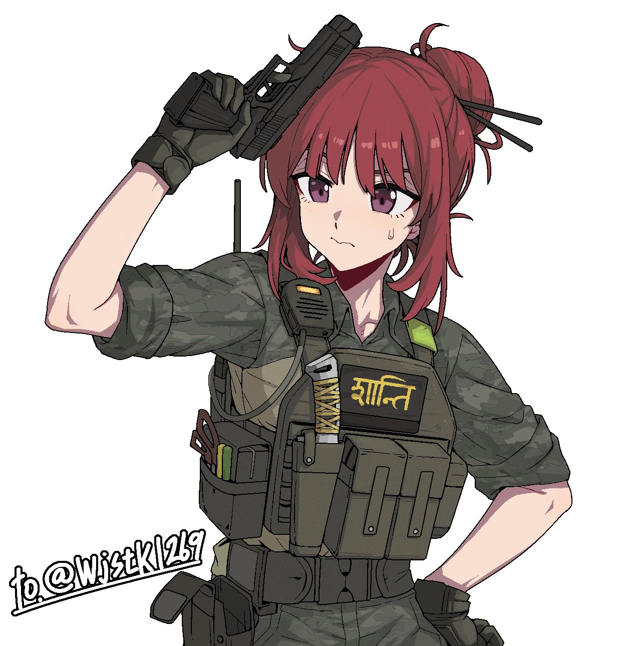 Safebooru - 1girl camouflage commentary request formicid gloves green ...
