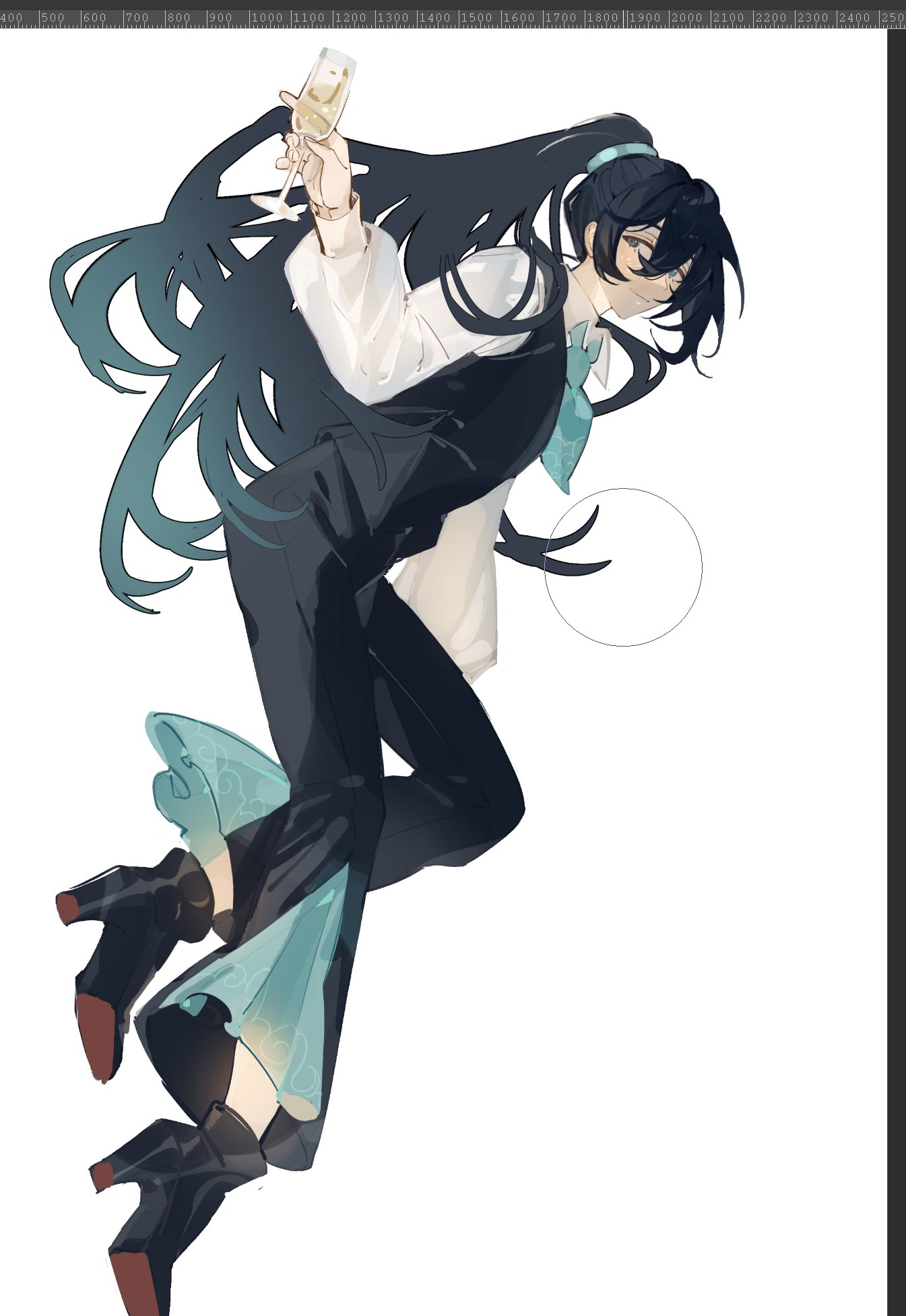 Safebooru - 1boy ascot bell-bottoms black boots black hair black pants ...