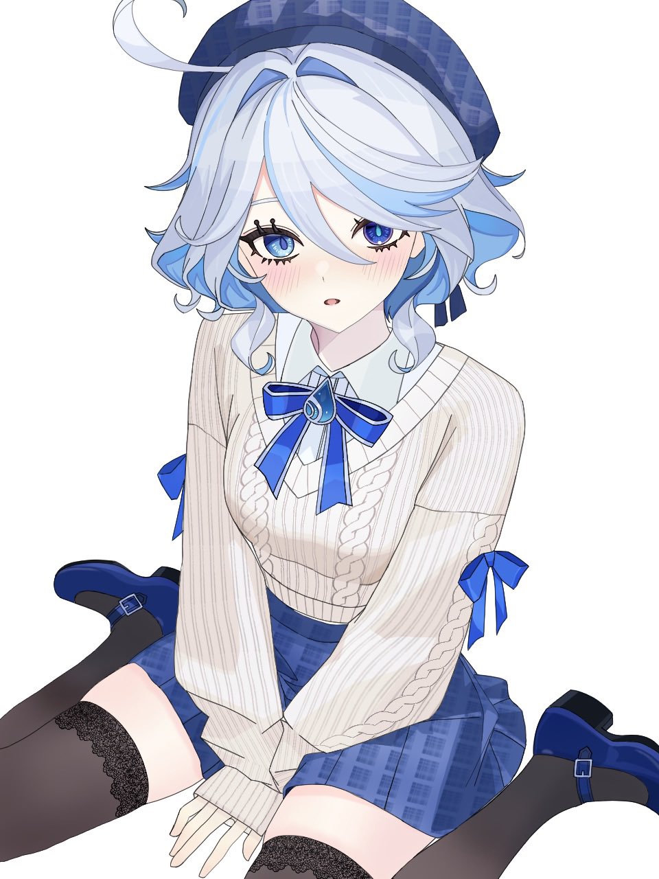 Safebooru - 1girl ahoge alternate costume beret black thighhighs blue ...