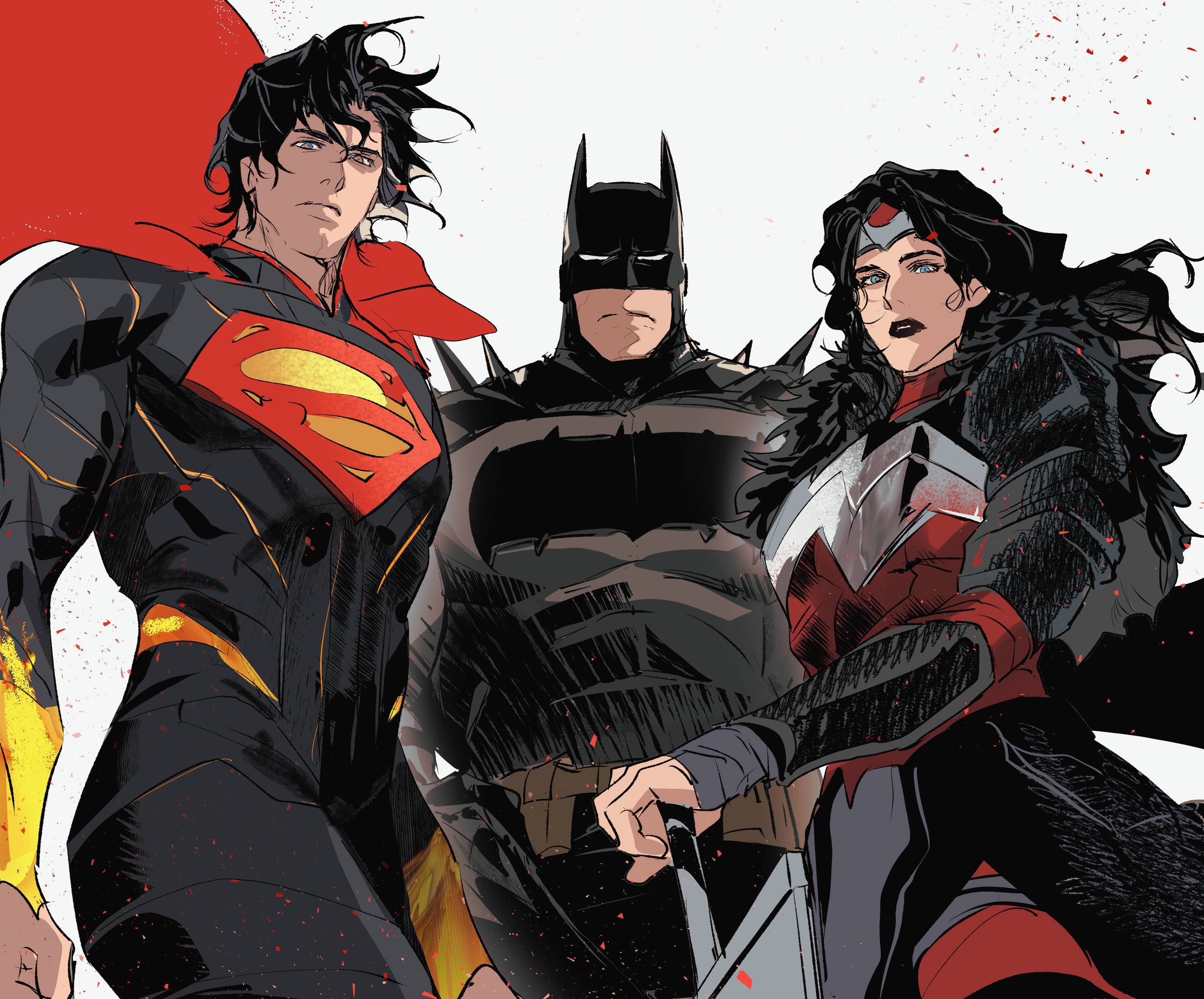 Safebooru - 1girl 2boys absolute batman absolute dc absolute superman ...