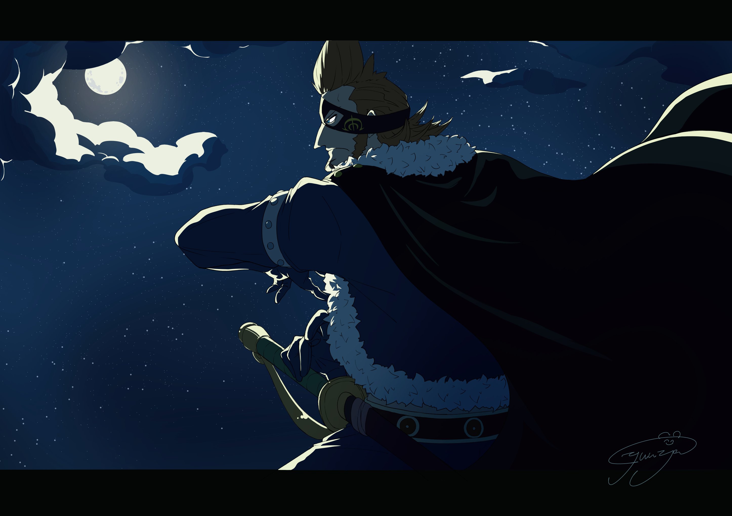 Safebooru - 1boy black cape cape clouds commentary eye mask fur-trimmed ...