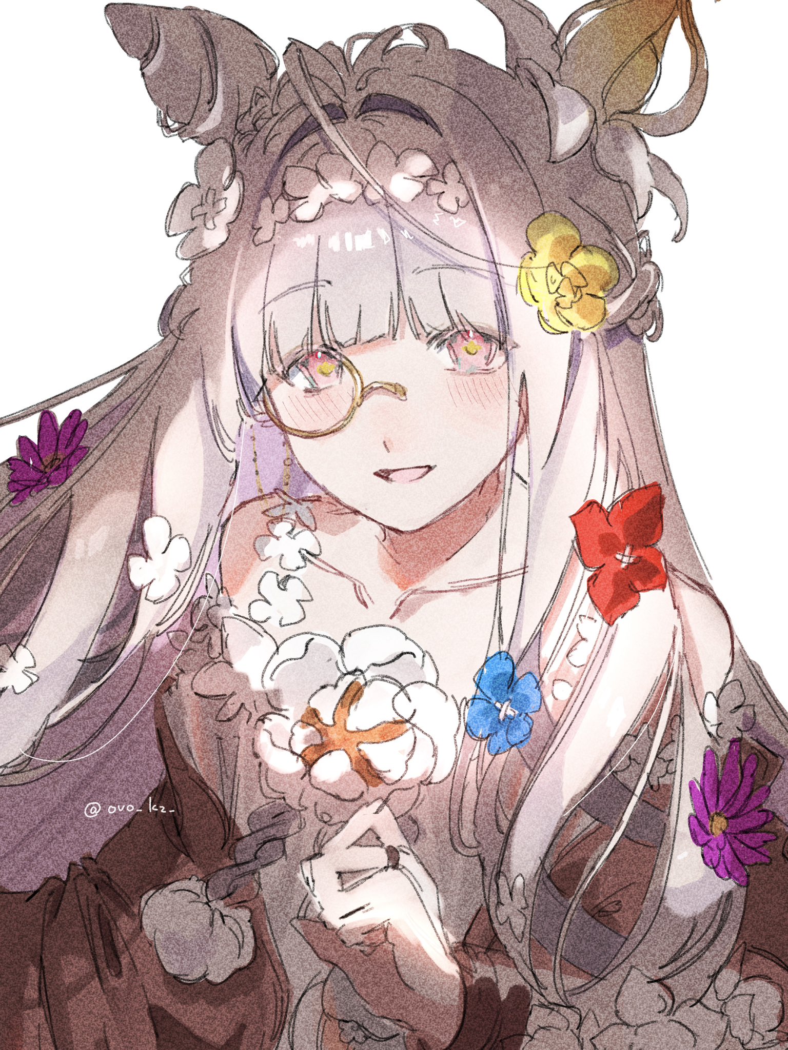 Safebooru - 1girl ahoge commentary request cone hair bun dress flower ...