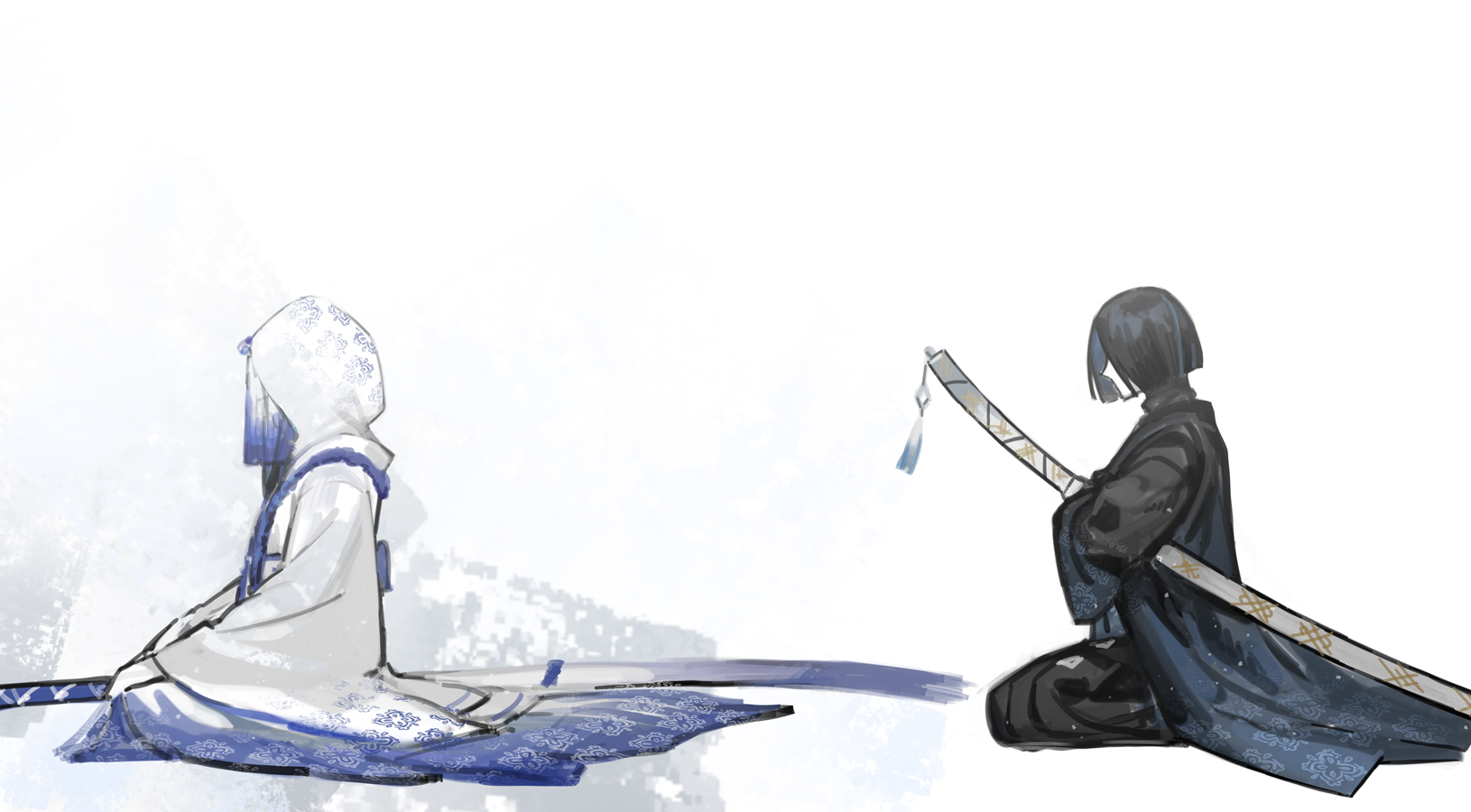 Safebooru - 1boy 1girl black coat black hakama blue rope bob cut ...