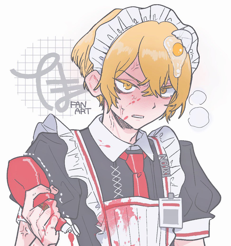Safebooru - 1boy angry apron black dress blonde hair clenched hand ...