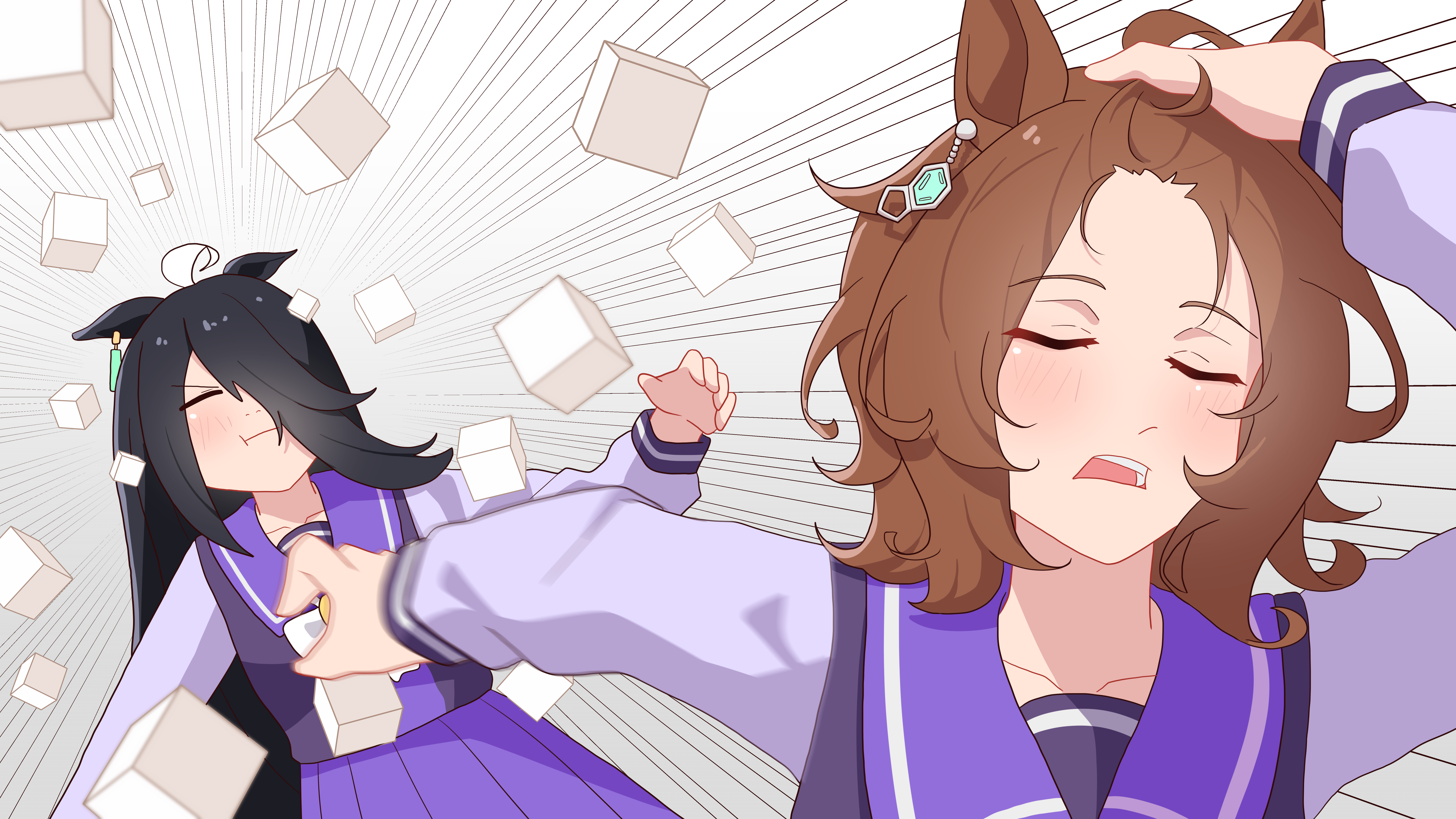 Safebooru - 2girls absurdres adjusting hair agnes tachyon (umamusume ...