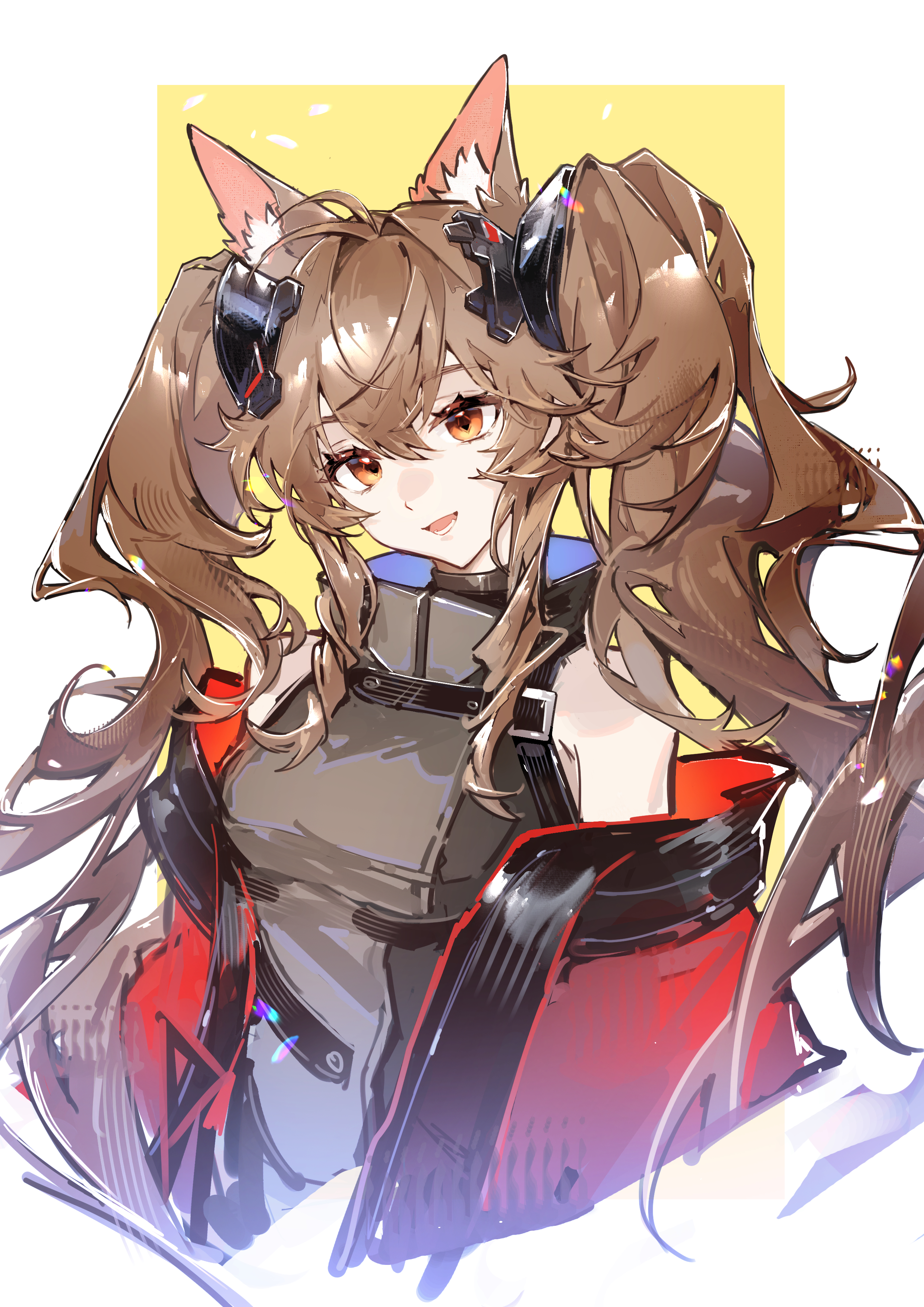 Safebooru - 1girl :d absurdres angelina (arknights) animal ear fluff ...