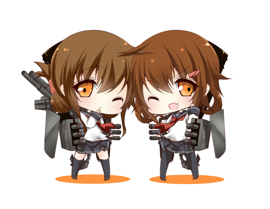 Safebooru - 2girls brown eyes brown hair closed eyes closed mouth fangs ...
