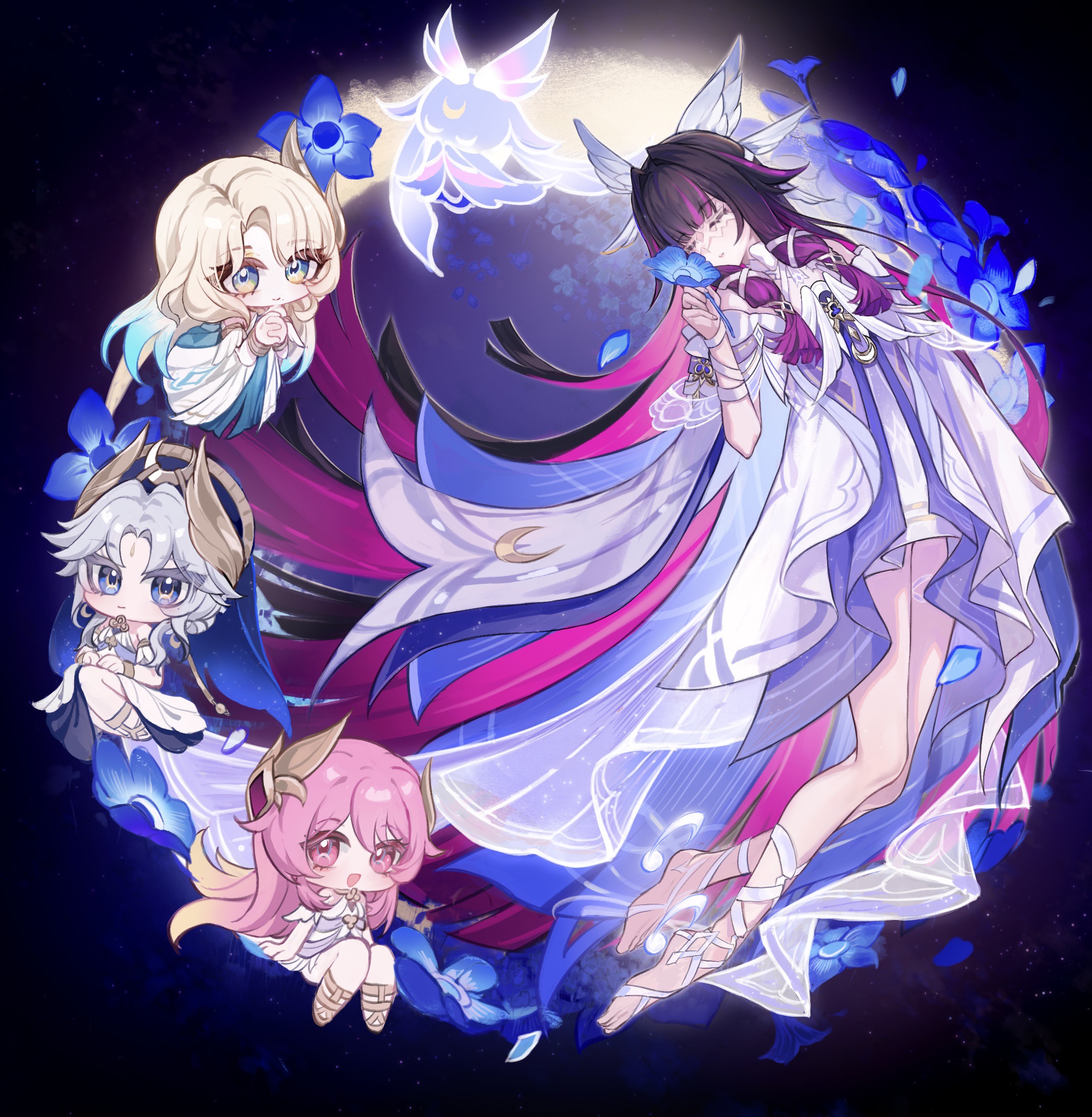 Safebooru - 4girls :d ahe63011 aria (genshin impact) arm ribbon ...