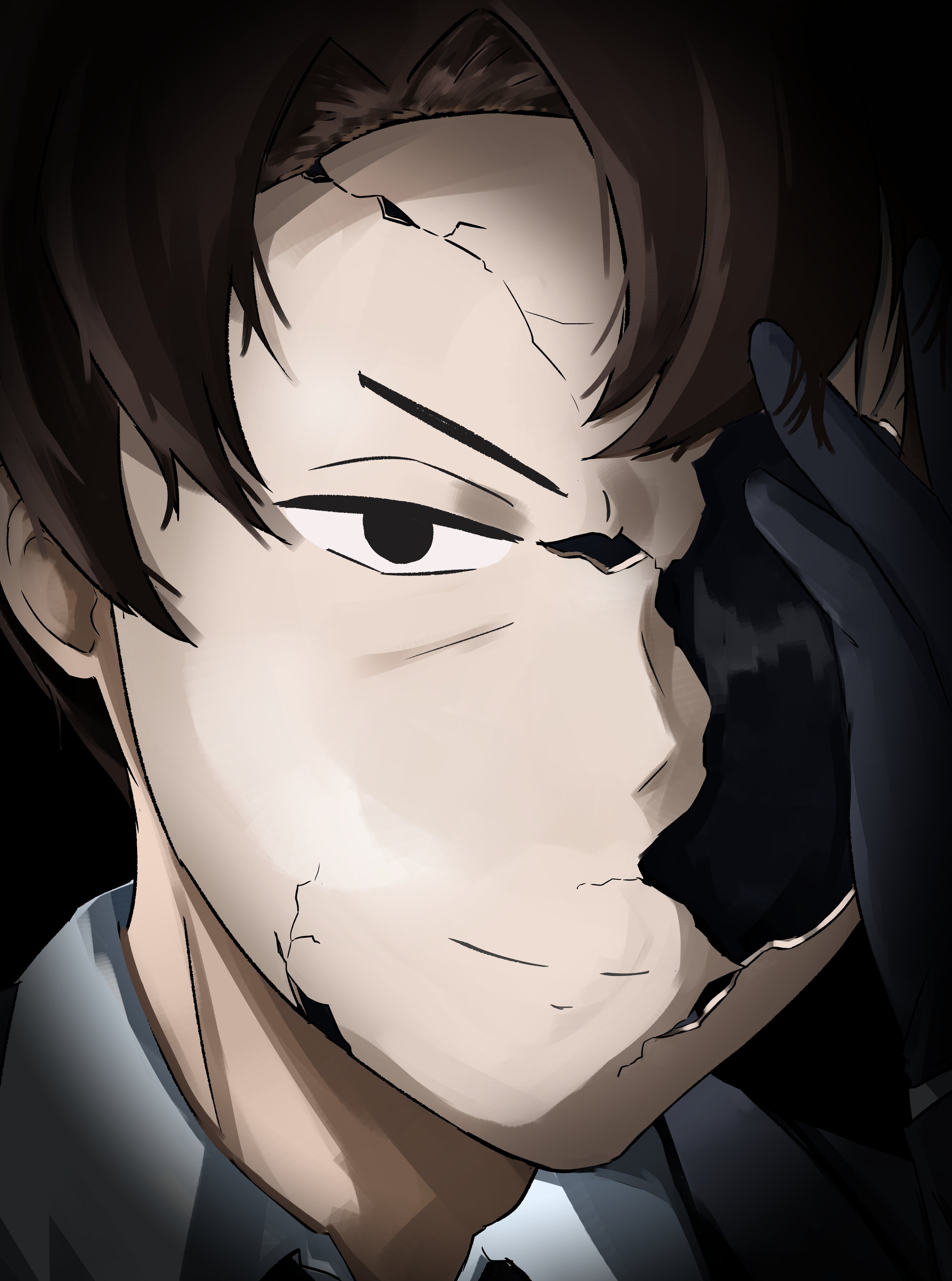 Safebooru - 1boy absurdres black background black eyes black gloves ...