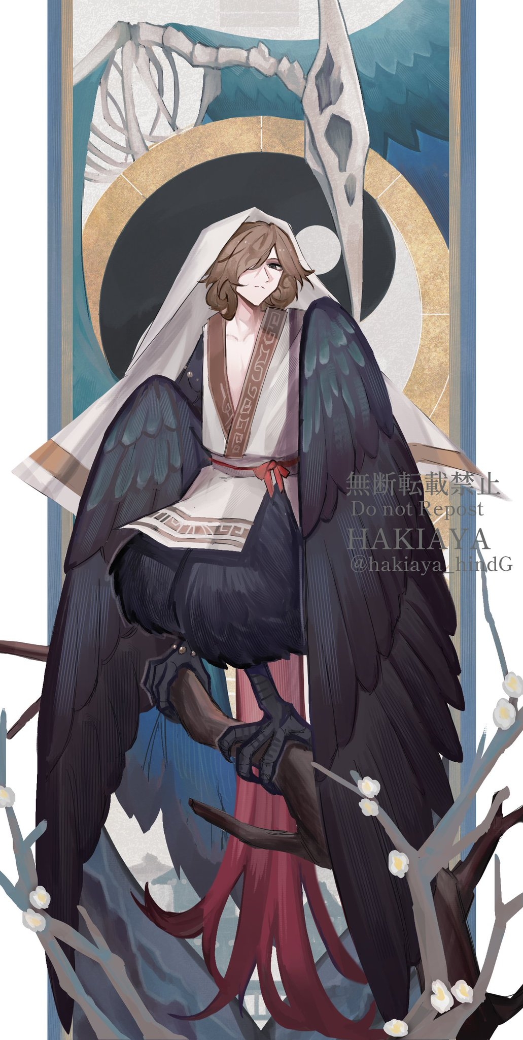 Safebooru - 1boy bird legs bird skeleton bird wings black wings brown ...