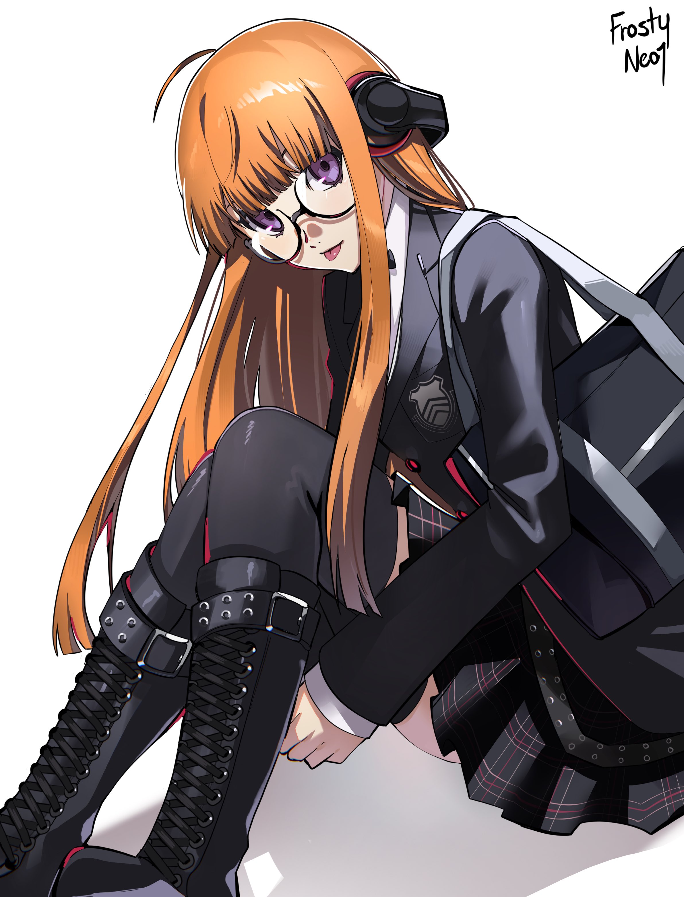 Safebooru - 1girl absurdres black-framed eyewear black boots black ...