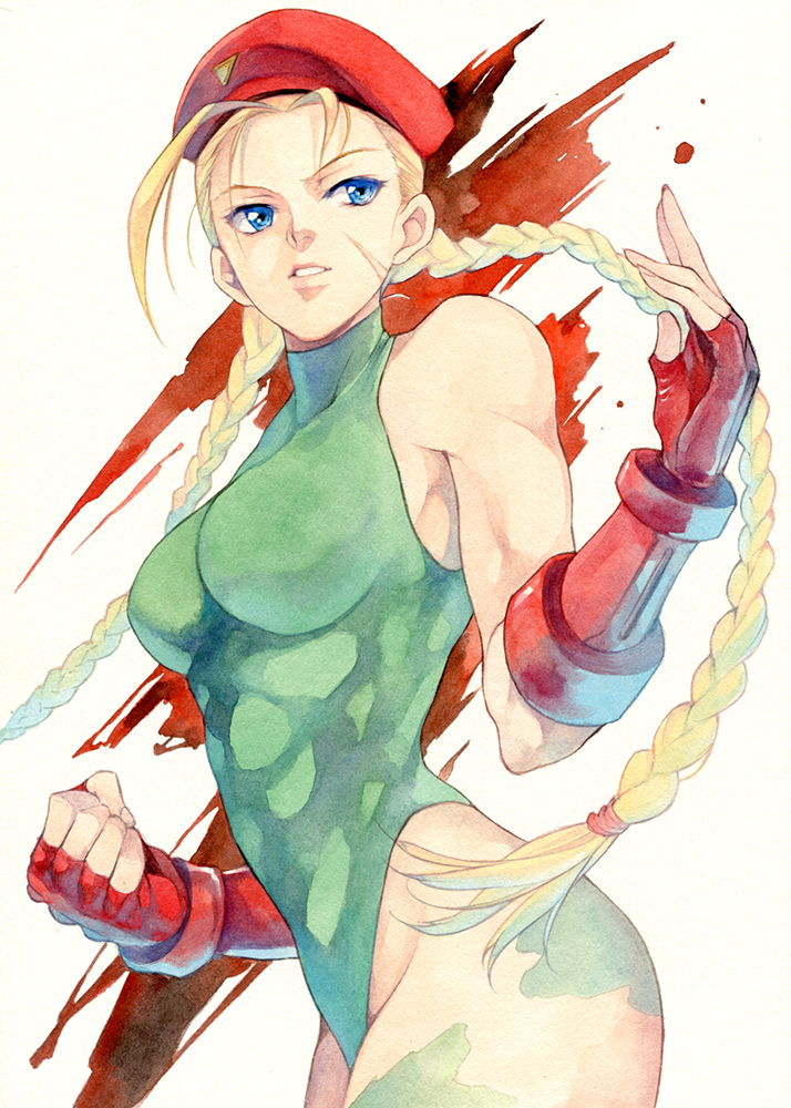 Safebooru - 1girl agahari ahoge beret blonde hair blue eyes braid cammy white capcom fingerless ...