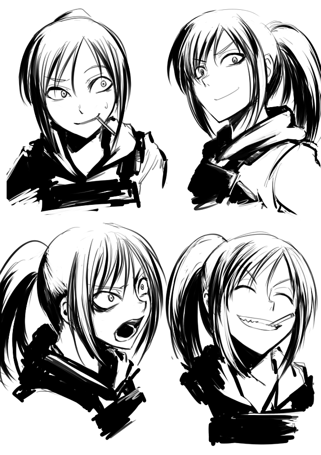 Safebooru - 1girl ^ ^ cigarette closed eyes expressions grin hetza ...