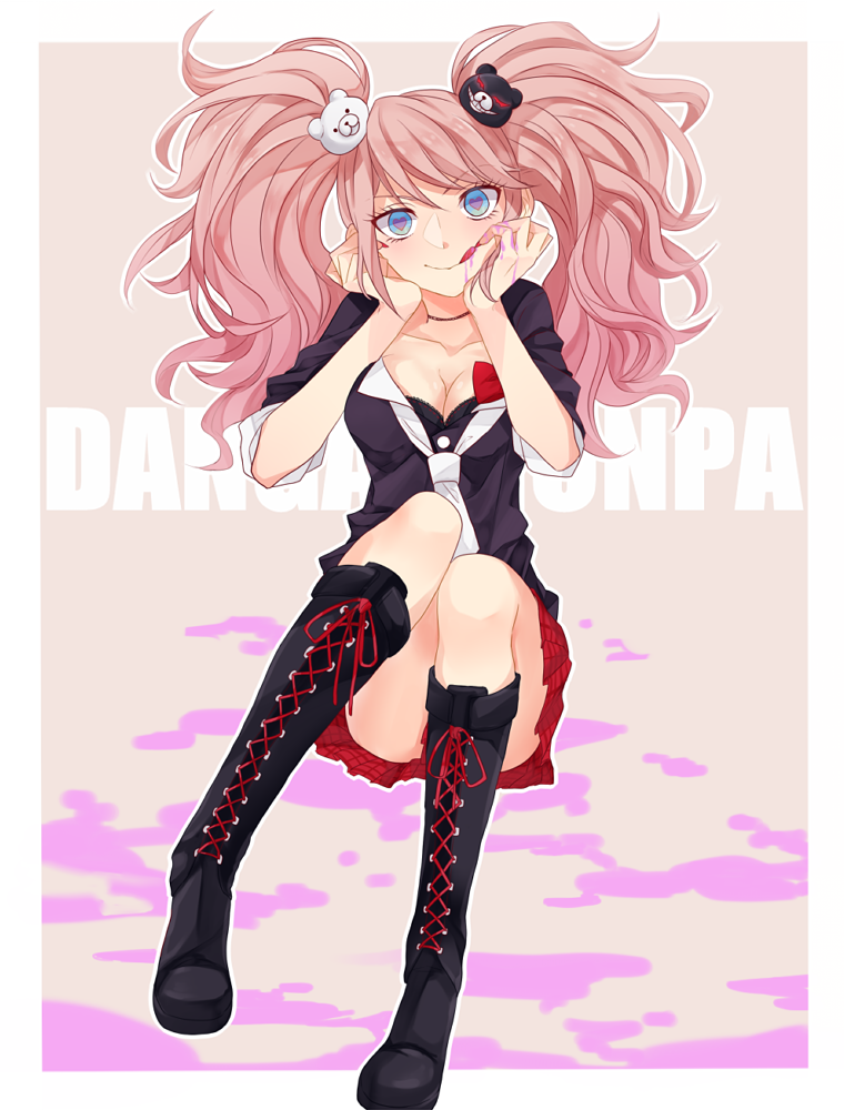 Safebooru - 1girl blue eyes dangan ronpa enoshima junko long hair necktie pink hair smile solo ...