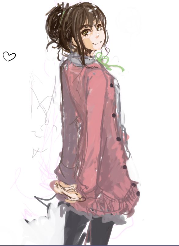 Safebooru - 1girl arms behind back black legwear brown eyes brown hair coat hair bun looking ...