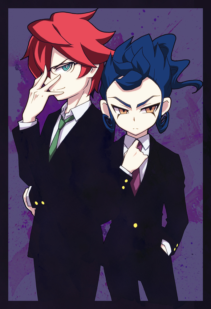 Safebooru - 2boys blue hair formal glasses green eyes inazuma eleven ...