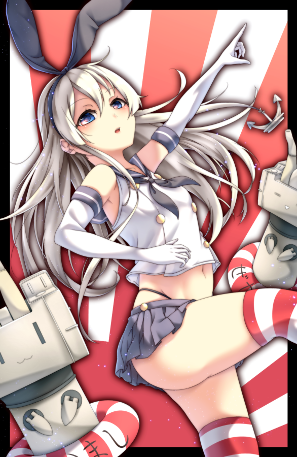 Safebooru - 1girl anchor black panties blonde hair blush elbow gloves gloves hairband hand on ...