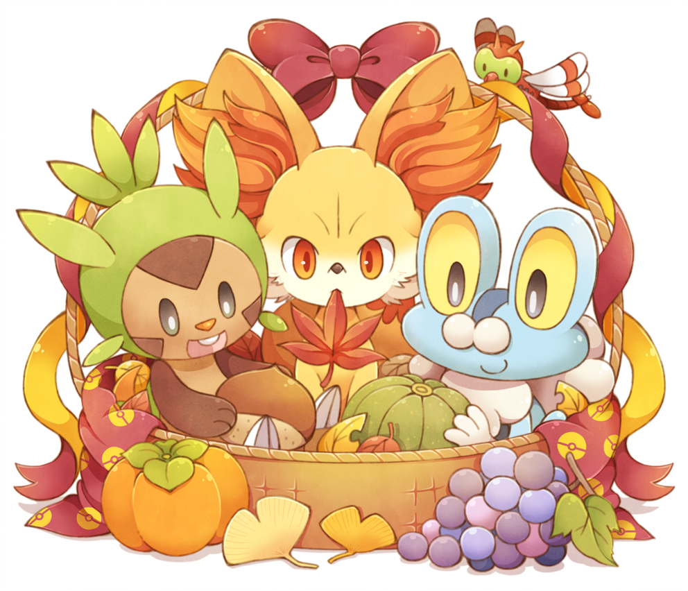 Safebooru - autumn basket bow chespin chestnut creature fennekin food ...