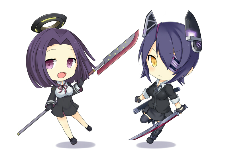 Safebooru - 2girls chibi eyepatch halberd kantai collection kiri ...