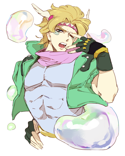Safebooru - 1boy blonde hair bubble caesar anthonio zeppeli facial mark feathers fingerless ...